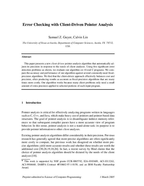 (PDF) Error checking with client-driven pointer analysis