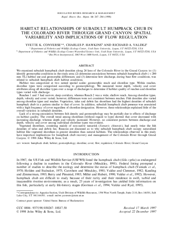 (PDF) Habitat relationships of subadult humpback chub in the Colorado ...