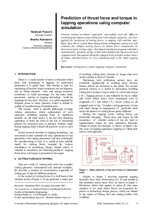 (PDF) Prediction of thrust force and torque in tapping operations using computer simulation