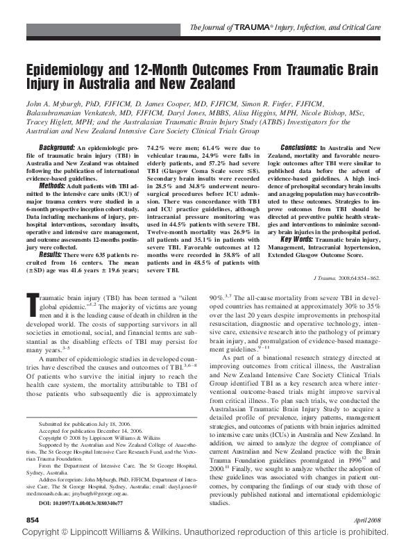 (PDF) Epidemiology and 12-Month Outcomes From Traumatic Brain Injury in ...