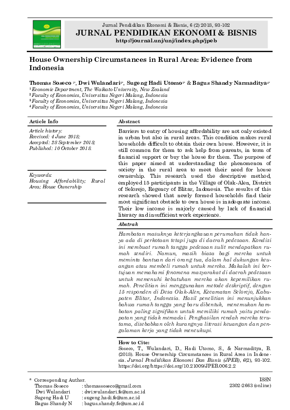 (PDF) House Ownership Circumstances in Rural Area: Evidence from Indonesia