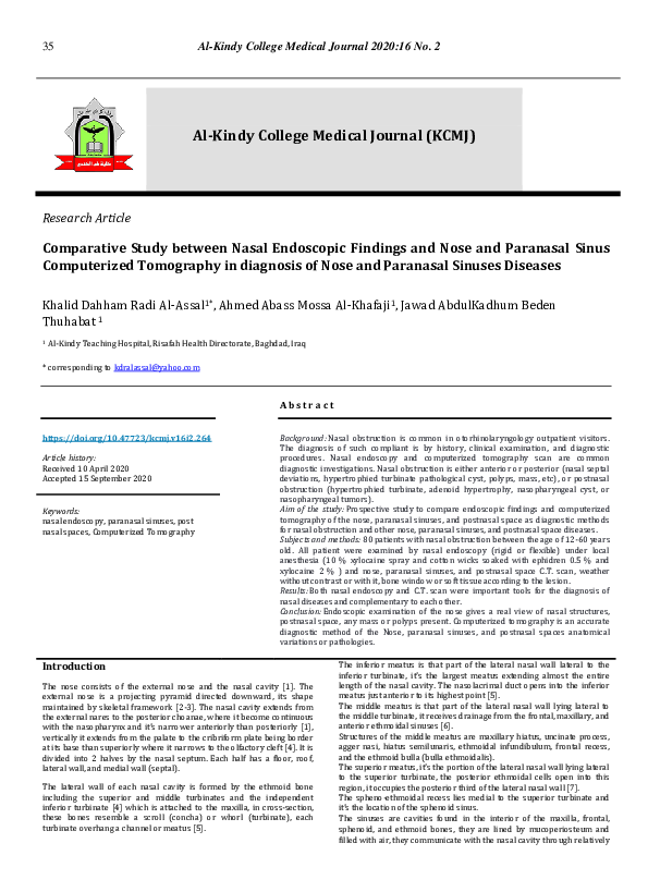 Pdf Endoscopy Vs Ct In Nasal Obstruction Diagnosis