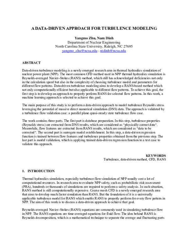 Pdf A Data Driven Approach For Turbulence Modeling Nam Đinh 6019