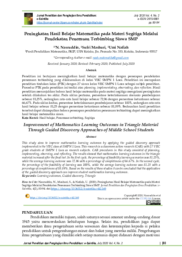 (PDF) Peningkatan Hasil Belajar Matematika pada Materi Segitiga Melalui Pendekatan Penemuan ...