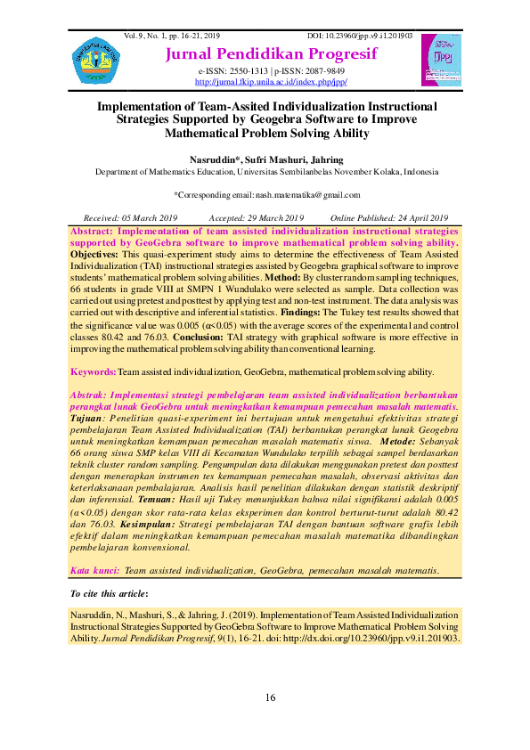 (PDF) Implementation of Team Assited Individualization Instructional Strategies Supported by ...