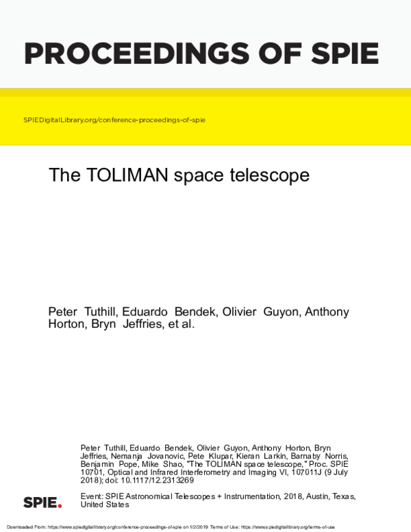 (PDF) The TOLIMAN space telescope