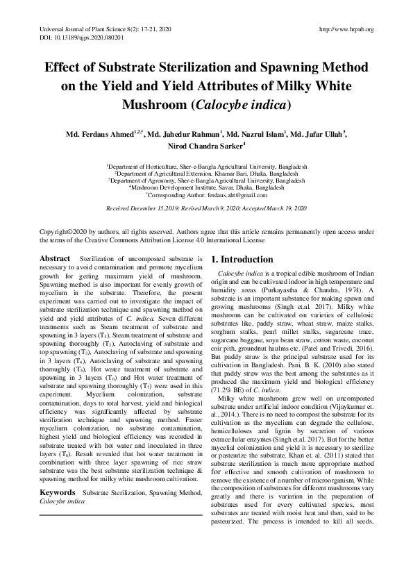 (PDF) Effect of Substrate Sterilization and Spawning Method on the ...