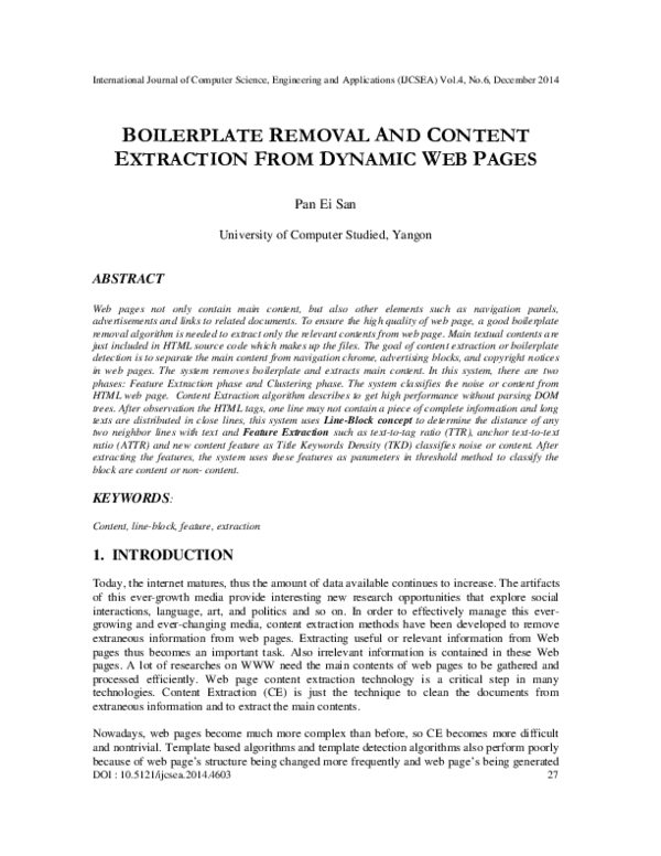 (PDF) Boilerplate Removal and Content Extraction from Dynamic Web Pages