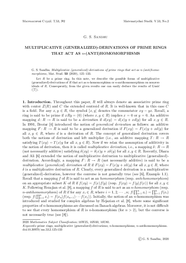 (PDF) Multiplicative (generalized)-derivations of prime rings that act ...