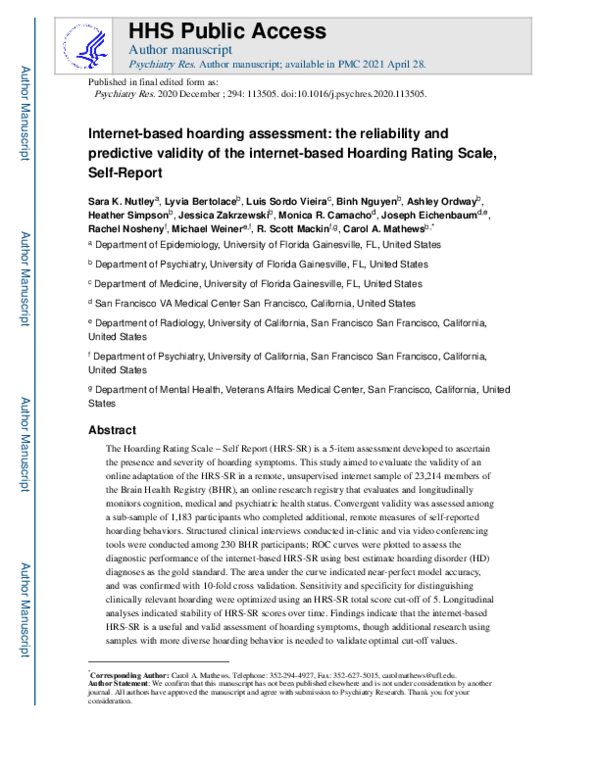(PDF) Internet-based hoarding assessment: The reliability and ...