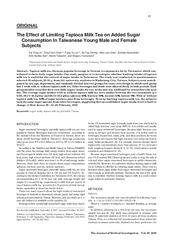 (PDF) The Effect of Limiting Tapioca Milk Tea on Added Sugar ...