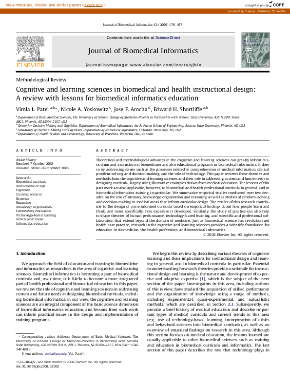 (PDF) Cognitive and learning sciences in biomedical and health ...