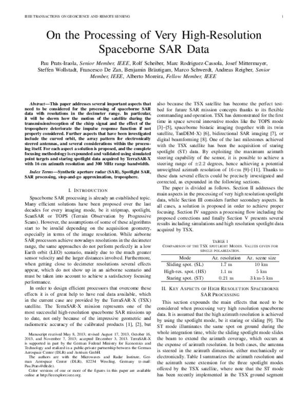 (PDF) On the Processing of Very High Resolution Spaceborne SAR Data