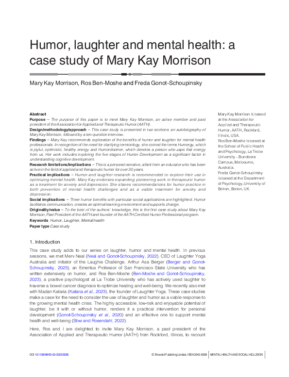 (PDF) Humor, laughter and mental health: a case study of Mary Kay Morrison