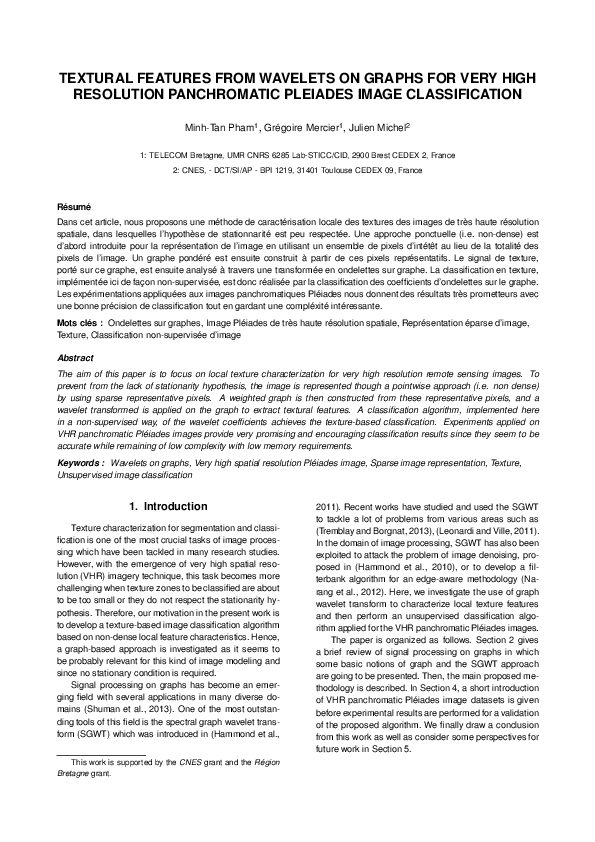 (PDF) Textural features from wavelets on graphs for very high resolution panchromatic Pléiades ...