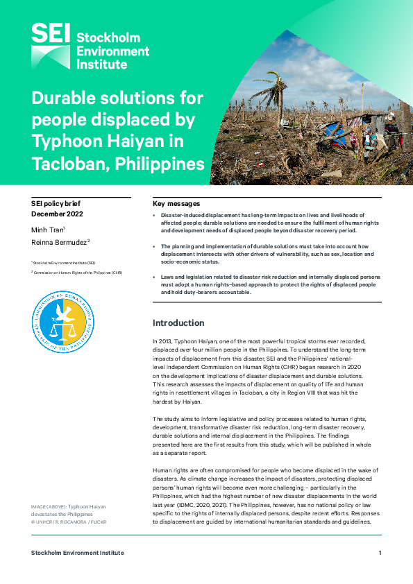 (PDF) Durable Solutions for People Displaced by Typhoon Haiyan in ...