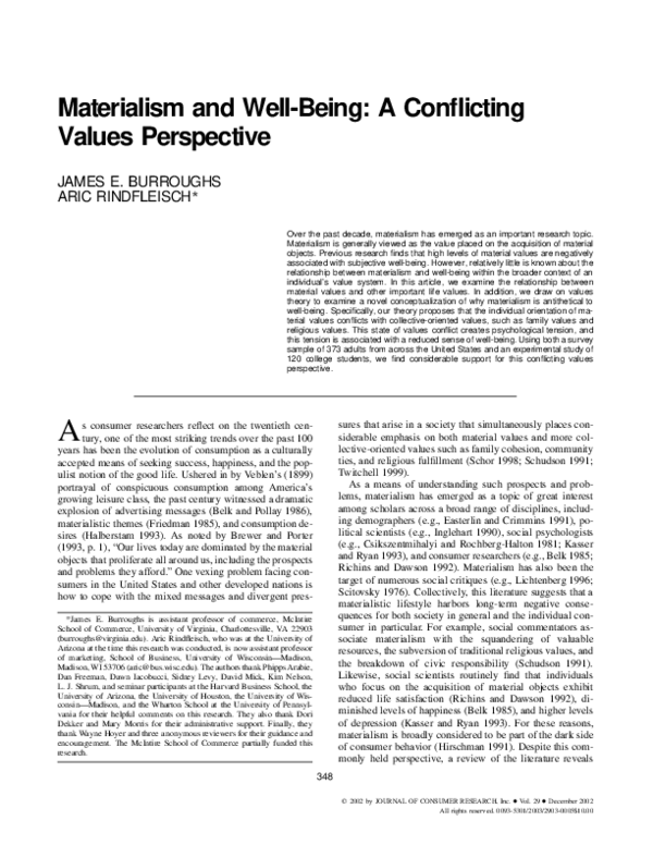 (PDF) Materialism and Well-Being: A Conflicting Values Perspective