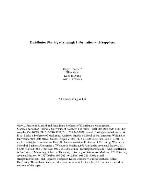 (PDF) Distributor Sharing of Strategic Information with Suppliers