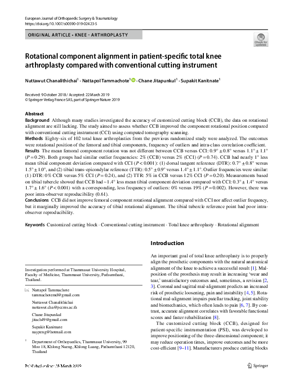 (PDF) Rotational component alignment in patient-specific total knee ...