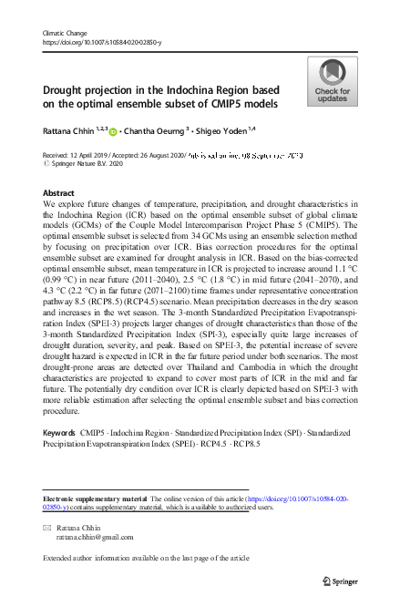 (PDF) Drought projection in the Indochina Region based on the optimal ensemble subset of CMIP5 ...