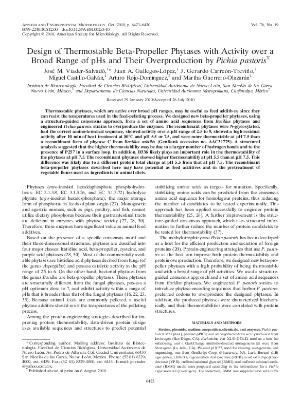 (PDF) Design of Thermostable Beta-Propeller Phytases with Activity over a Broad Range of pHs and ...