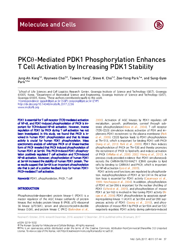 (PDF) PKCθ-Mediated PDK1 Phosphorylation Enhances T Cell Activation by ...