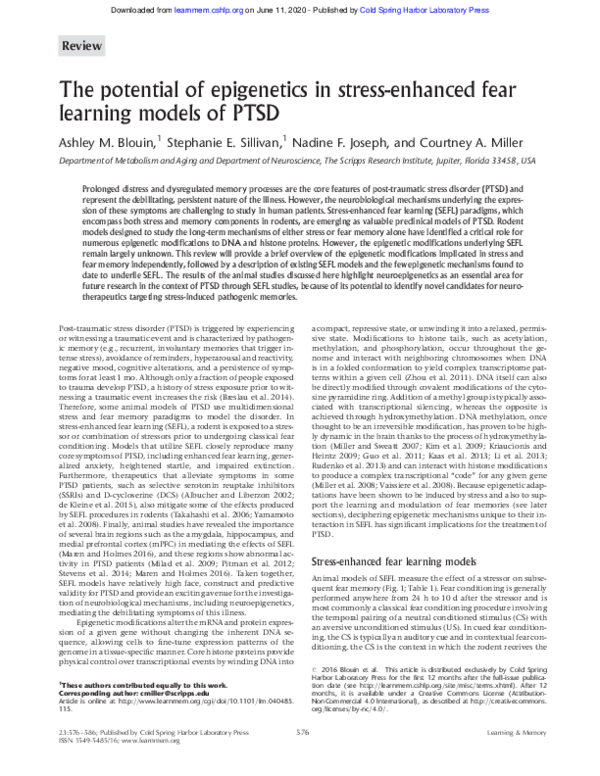 (PDF) The potential of epigenetics in stress-enhanced fear learning ...