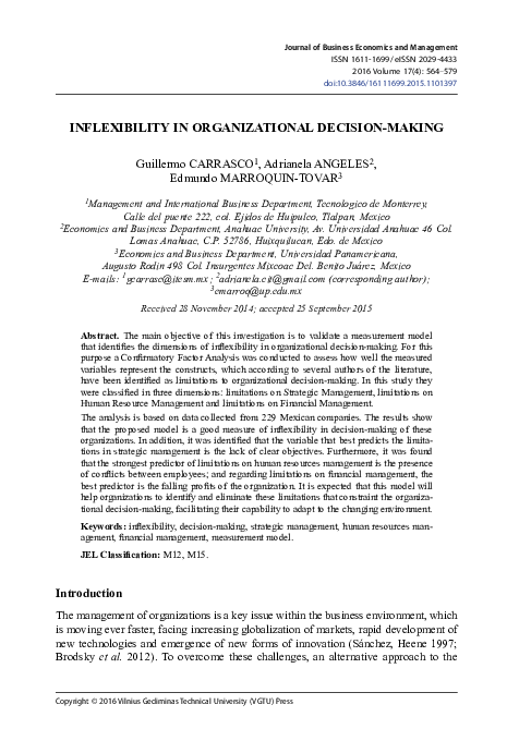 (PDF) Inflexibility in Organizational Decision-Making