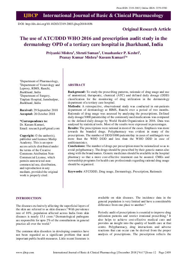 (PDF) The use of ATC/DDD WHO 2016 and Prescription audit study in the ...