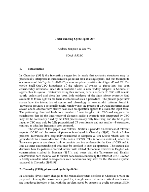 Pdf Understanding Cyclic Spell Out Zoe Wu