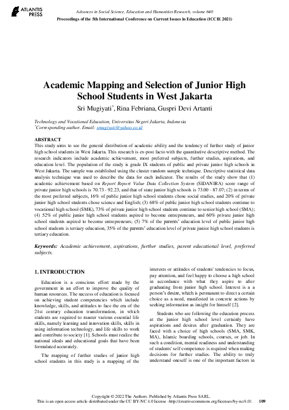 (PDF) Academic Mapping and Selection of Junior High School Students in ...