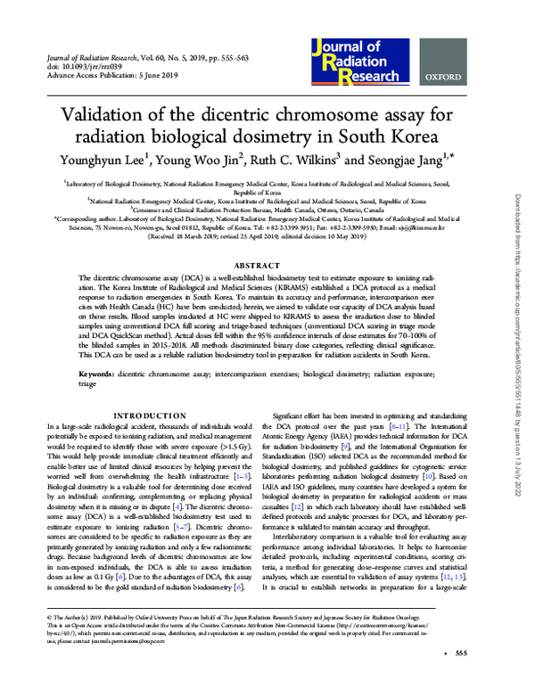 (PDF) Validation of the dicentric chromosome assay for radiation biological dosimetry in South Korea