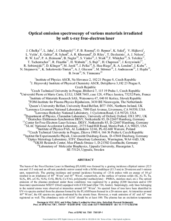 (PDF) Optical emission spectroscopy of various materials irradiated by soft x-ray free-electron ...