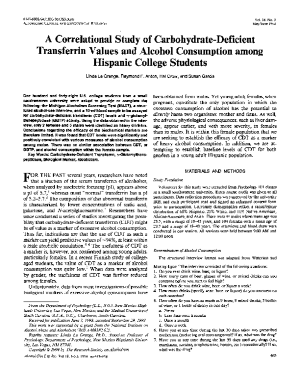 (PDF) A Correlational Study of Carbohydrate-Deficient Transferrin ...