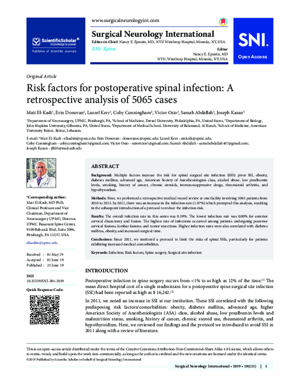 (PDF) Risk factors for postoperative spinal infection: A retrospective ...