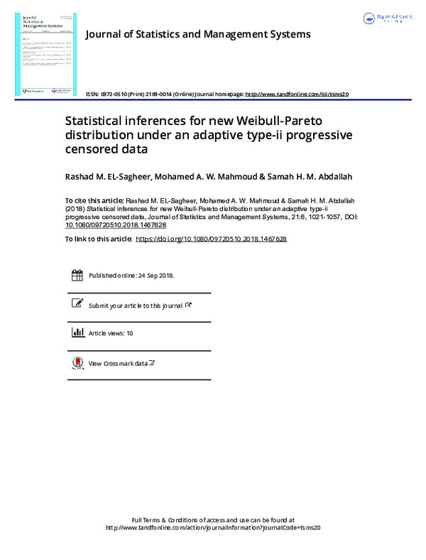 (PDF) Statistical inferences for new Weibull-Pareto distribution under an adaptive type-ii ...