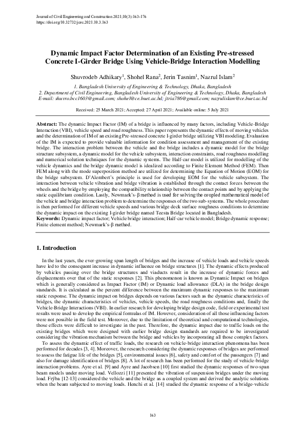 (PDF) Dynamic Impact Factor Determination of an Existing Pre-stressed Concrete I-Girder Bridge ...