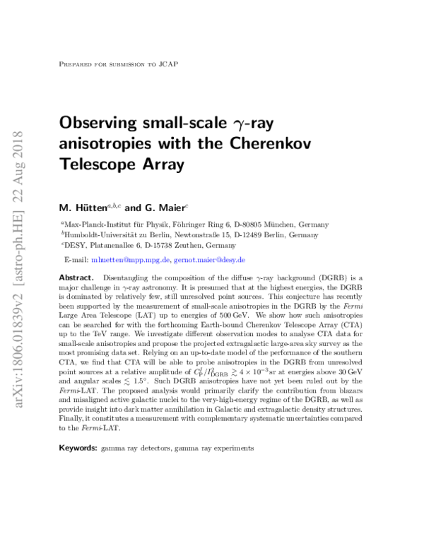 (PDF) Small-Scale γ-Ray Anisotropies and the Cherenkov Telescope Array