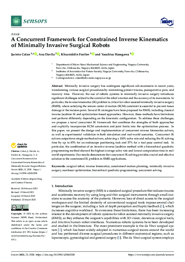 Pdf A Concurrent Framework For Constrained Inverse Kinematics Of Minimally Invasive Surgical