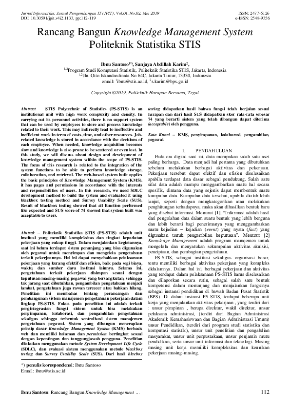 (PDF) Rancang Bangun Knowledge Management System Politeknik Statistika STIS