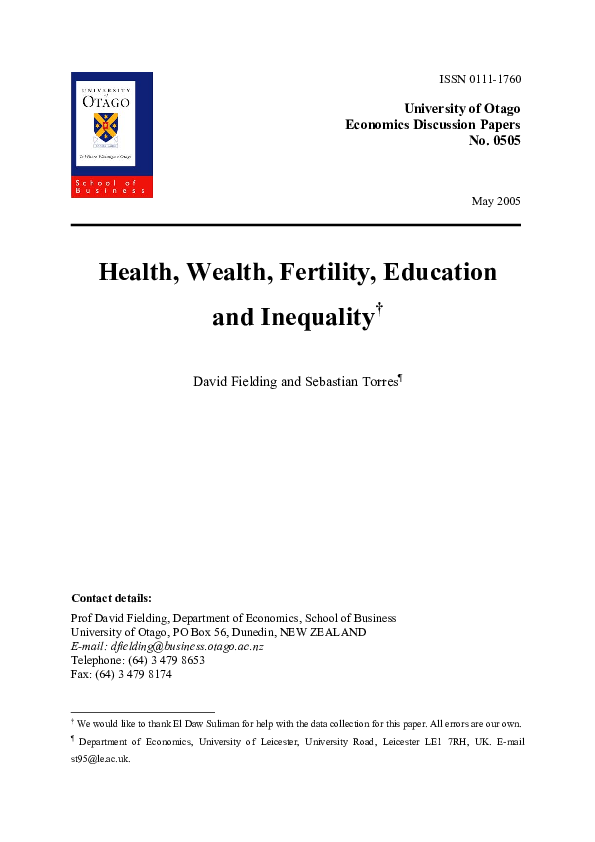 (PDF) Health, Wealth, Fertility, Education, and Inequality | sebastian ...
