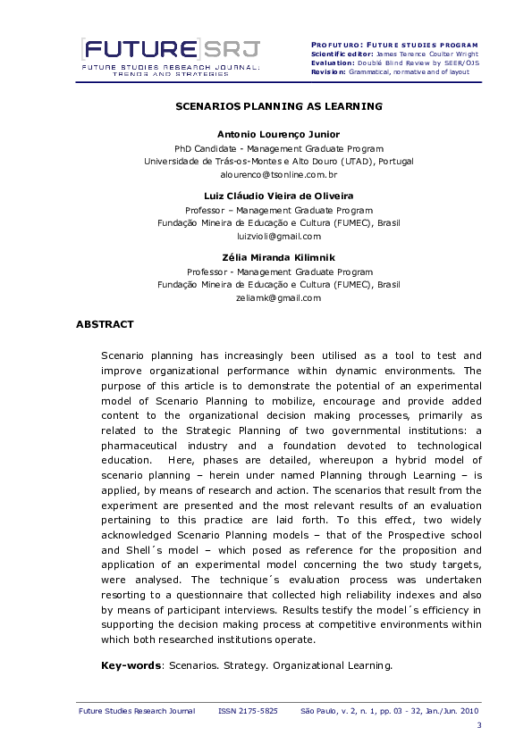 (PDF) 3 Scenarios Planning as Learning