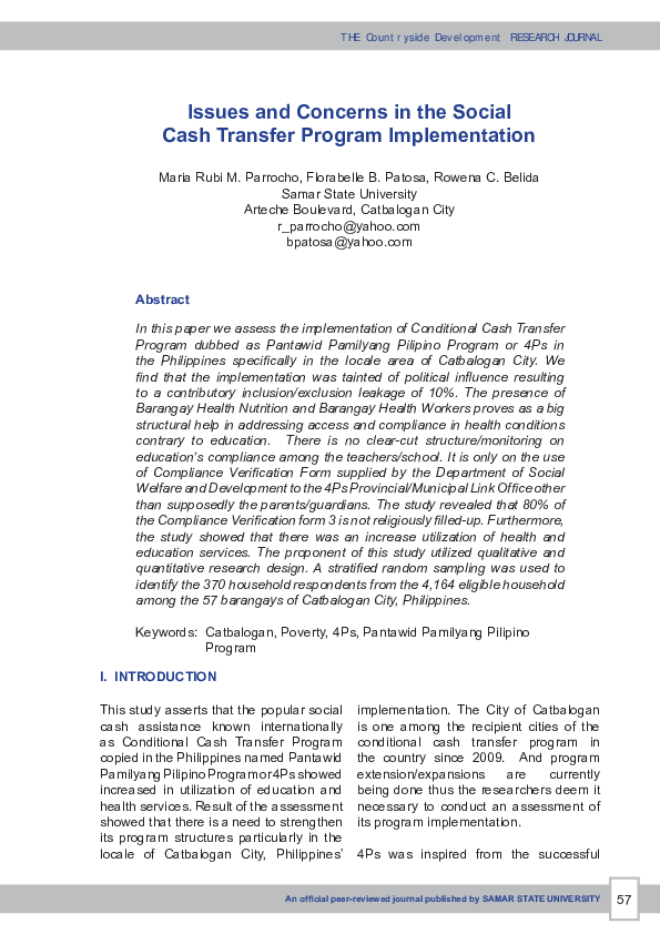 (PDF) Issues and Concerns in the Social Cash Transfer Program ...