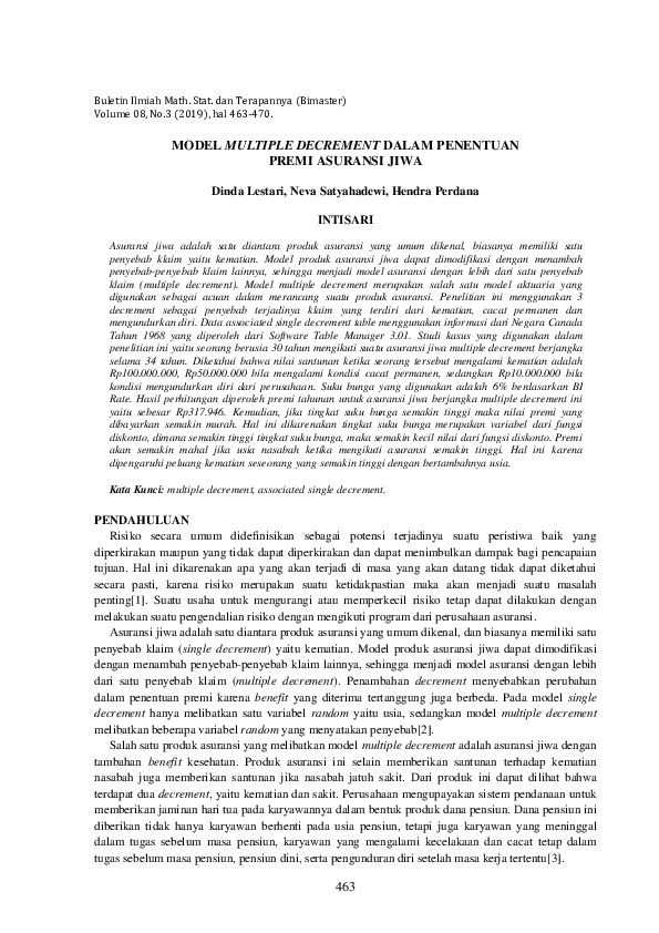 (PDF) Model Multiple Decrement Dalam Penentuan Premi Asuransi Jiwa