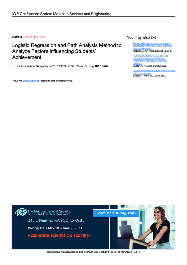 (PDF) Logistic Regression and Path Analysis Method to Analyze Factors influencing Students ...