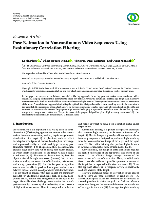 (PDF) Pose Estimation in Noncontinuous Video Sequences Using Evolutionary Correlation Filtering