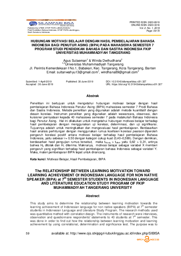 (PDF) Hubungan Motivasi Belajar terhadap Hasil Pembelajaran Bahasa Indonesia bagi Penutur Asing ...