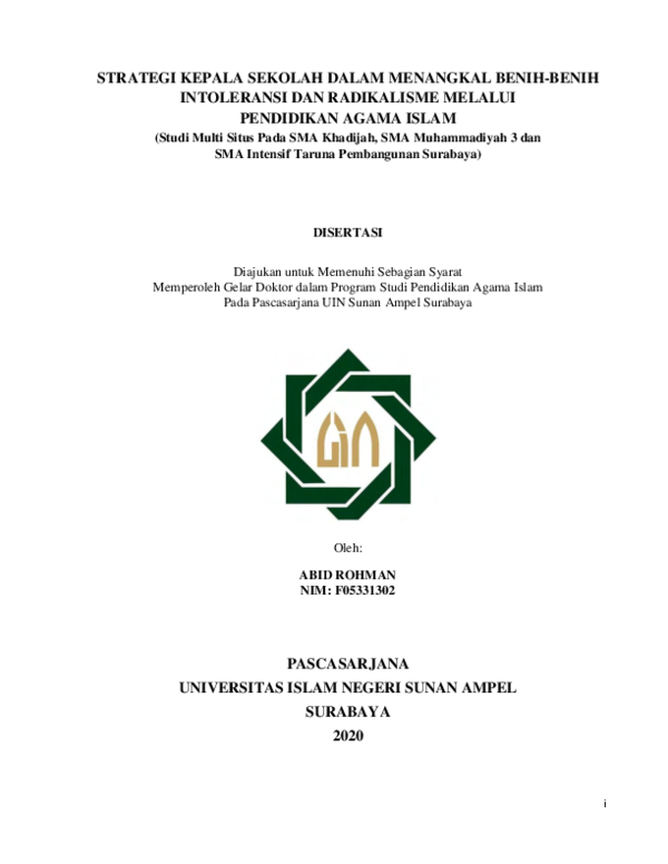 (PDF) Strategi kepala sekolah dalam menangkal benih-benih Intoleransi dan Radikalisme melalui ...