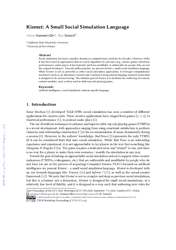 Pdf Kismet A Small Social Simulation Language 