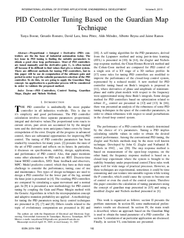 Pdf Pid Controller Tuning Based On The Guardian Map Technique